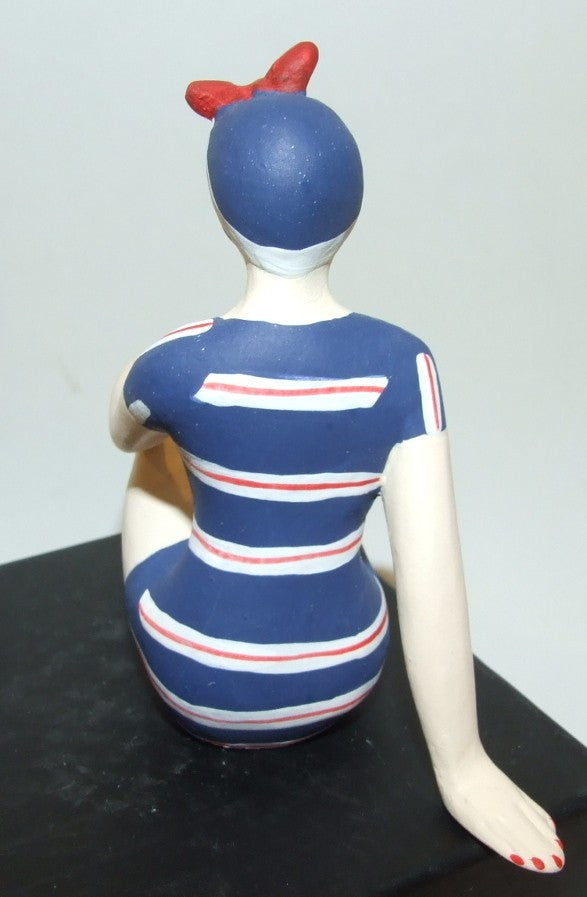 Bathing Beauty Figurine Figure Shelf Sitter Red White & Blue Stripe Pa ...