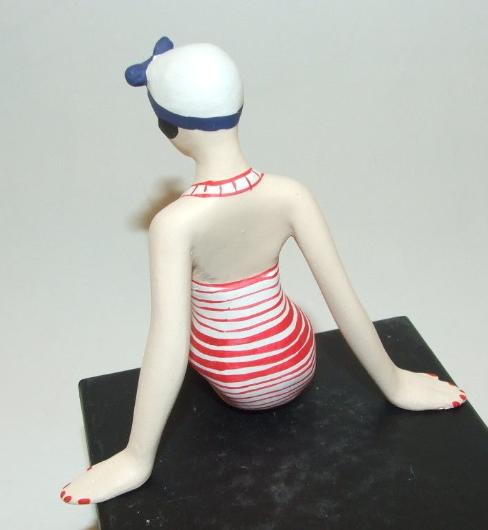 Bathing Beauty Figurine Figure Shelf Sitter Red & White Stripe Pattern ...