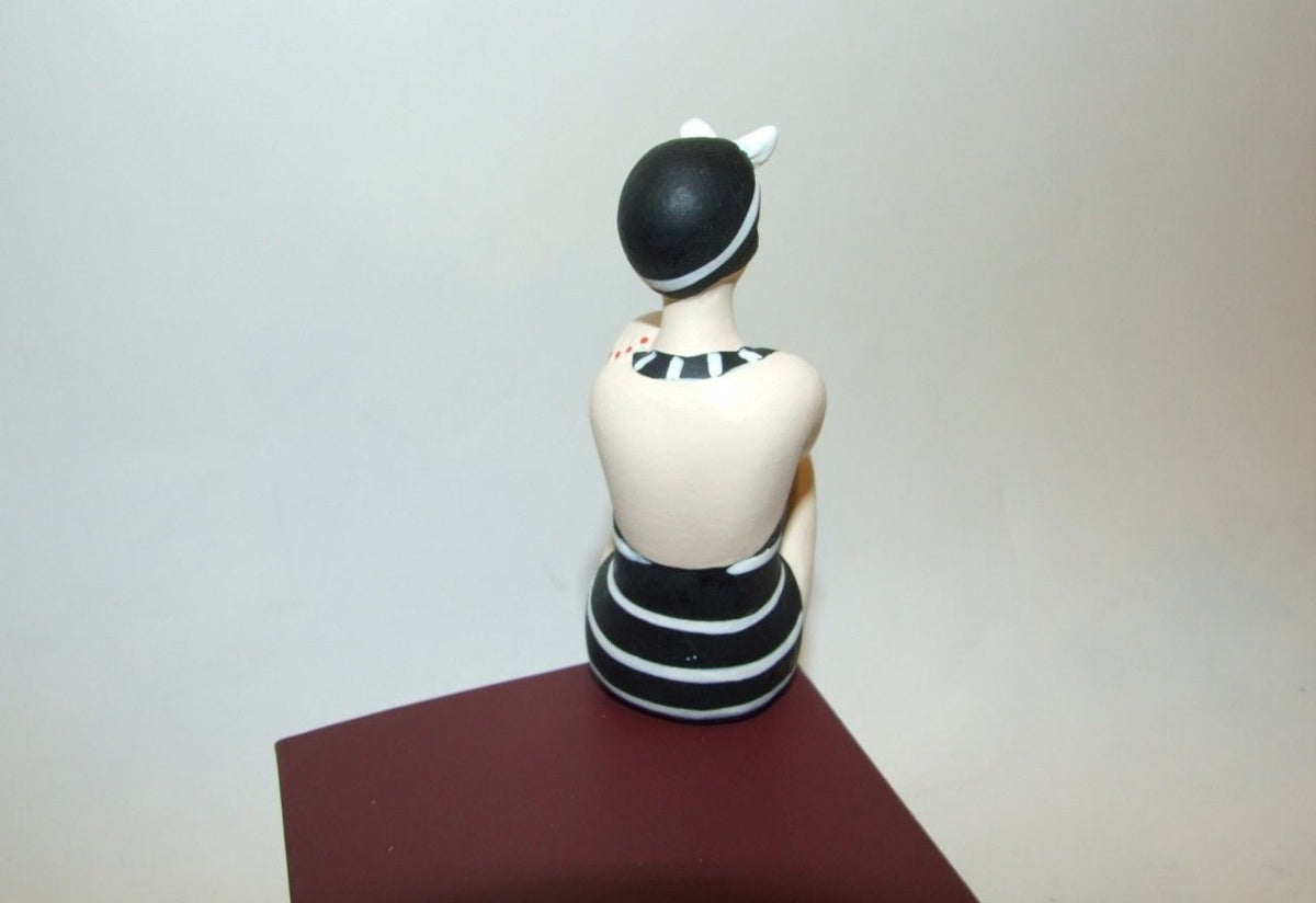 Bathing Beauty Figurine Figure Shelf Sitter Black & White Stripe Art D ...