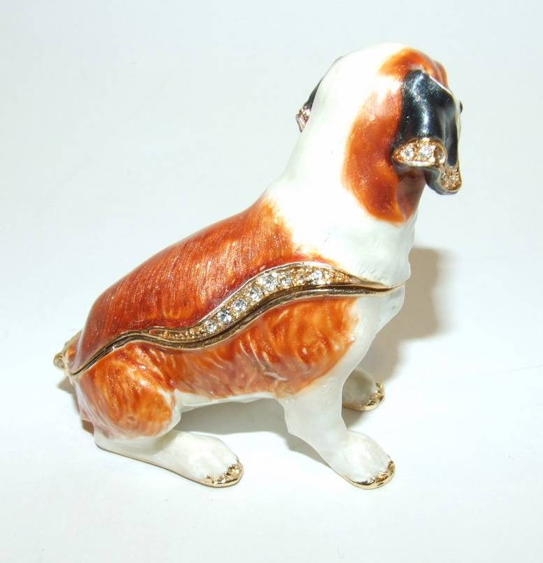 Kingspoint St Bernard Enamel Hinged Bejeweled Trinket Box Austrian Cry ...