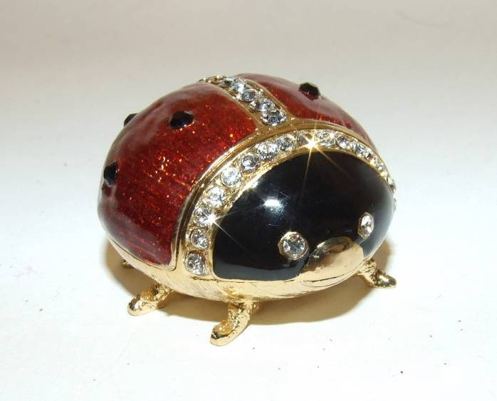Lady Bug Bejeweled & Enameled Trinket Box & Necklace Swarovski Crystal ...