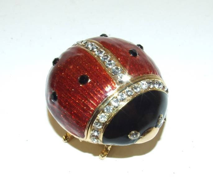 Lady Bug Bejeweled & Enameled Trinket Box & Necklace Swarovski Crystal ...