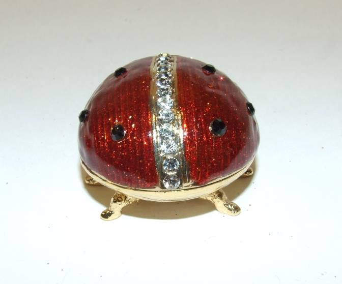 Lady Bug Bejeweled & Enameled Trinket Box & Necklace Swarovski Crystal ...