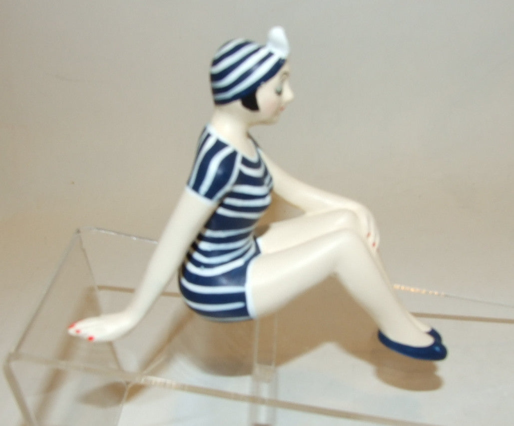 Bathing Beauty Figurine Figure Shelf Sitter Navy & White Stripe Art De ...