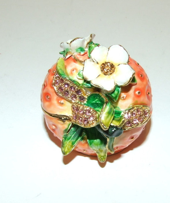 Strawberry Bejeweled & Enameled Hinged Trinket Box Swarovski Crystals ...
