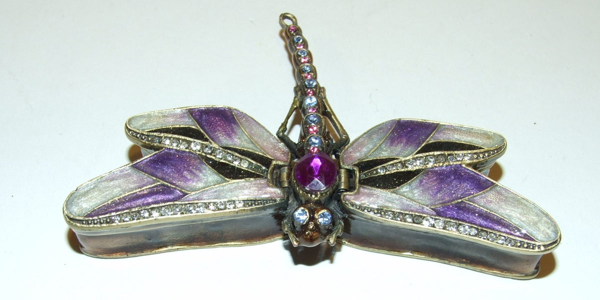 Dragonfly Bejeweled & Enameled Double Hinged Trinket Box Swarovski Cry ...