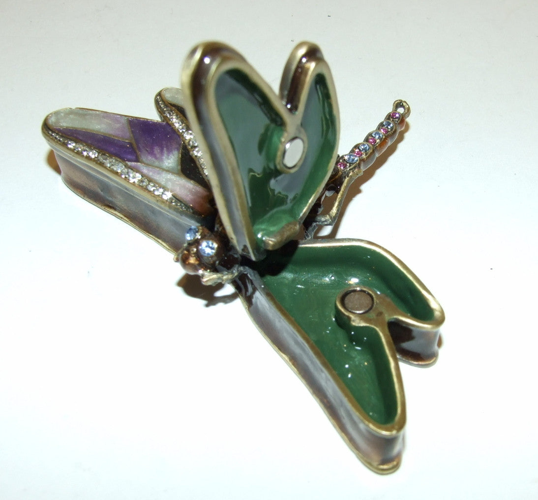 Dragonfly Bejeweled & Enameled Double Hinged Trinket Box Swarovski Cry ...