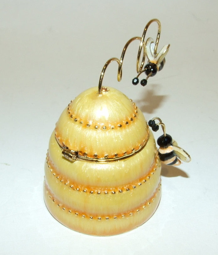 Bee Hive Bejeweled & Enameled Hinged Trinket Box With Austrian Crystal ...