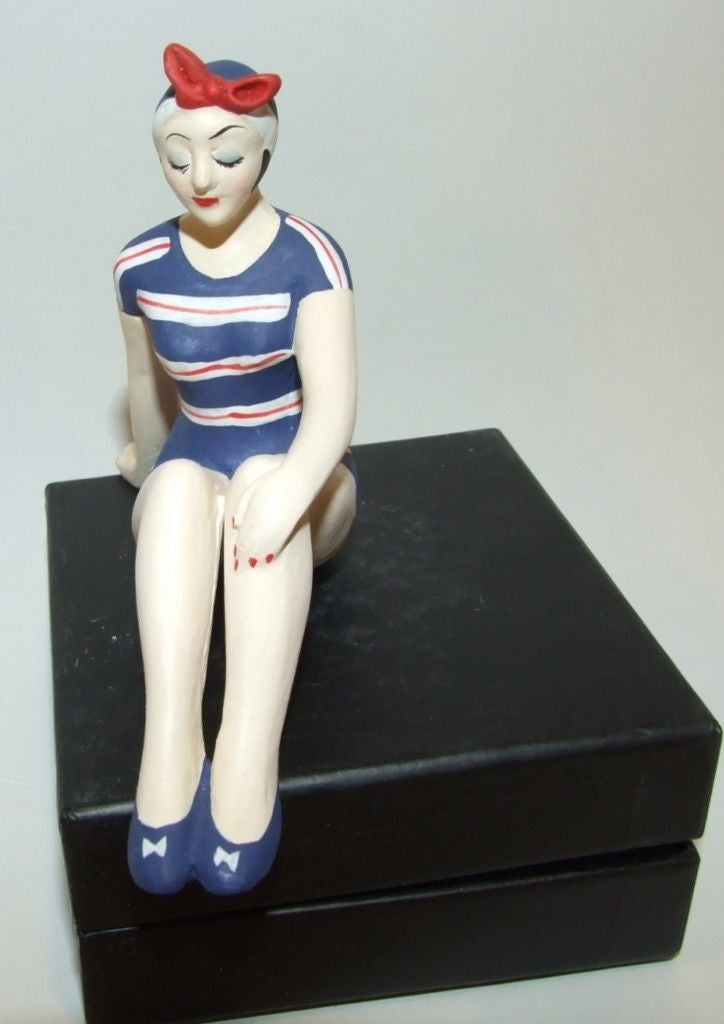 Bathing Beauty Figurine Figure Shelf Sitter Red White & Blue Stripe Pa ...